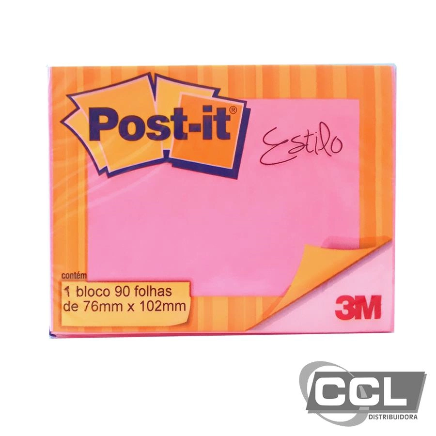 Bloco adesivo Post-it 657 rosa 76mm x 102mm com 90 folhas 3M - CCL ...