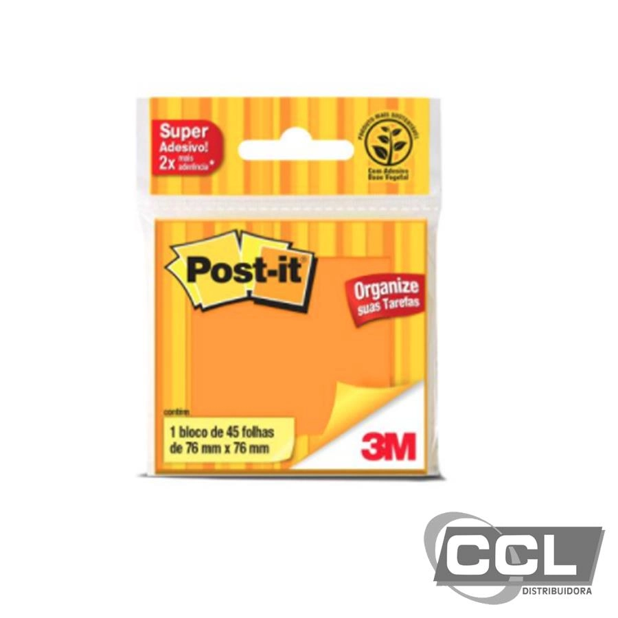 Bloco post-it 654 laranja 76mm x 76mm com 45 folhas 3M - CCL Distribuidora