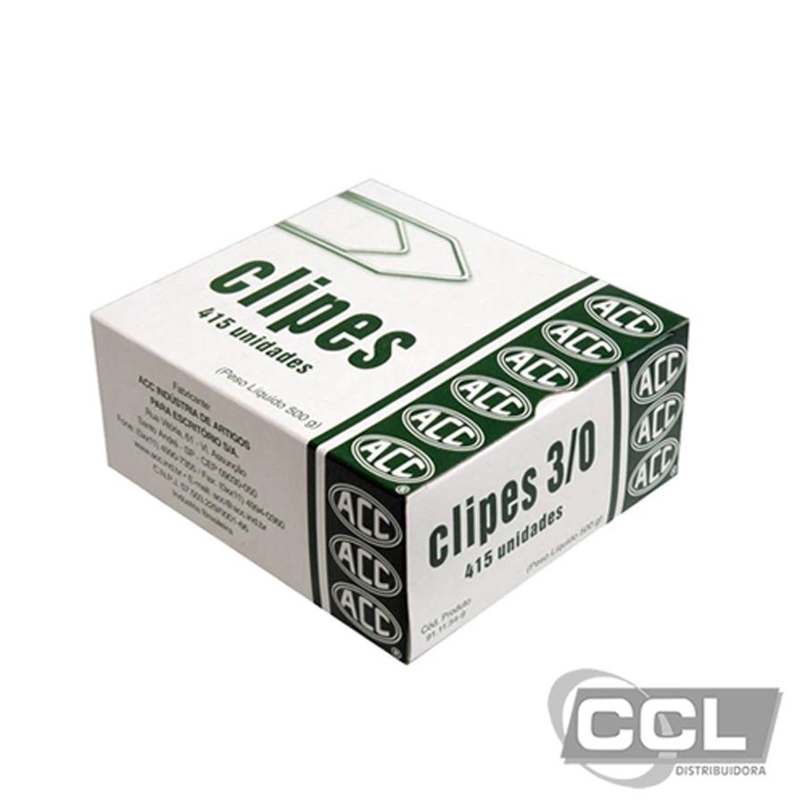 Clipes nº 3/0 galvanizado 500gr com 415 unidades ACC - CCL Distribuidora